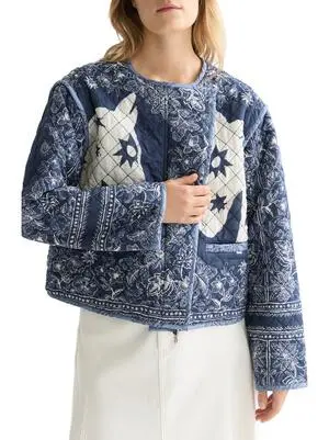Scotch & Soda Reversible Quilted Jacket - Horse Bandana Dress Blues