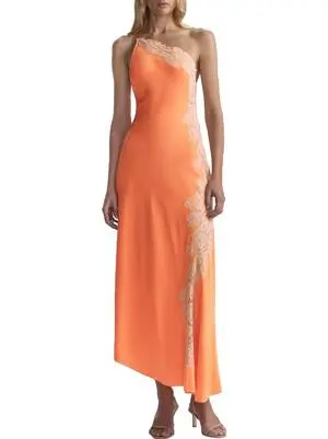 A.L.C. Lou Lace Trim Sleeveless Satin Maxi Dress - Vivid Orange/pale Blush