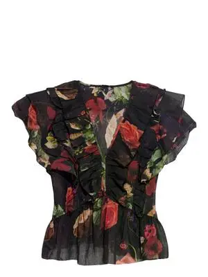 ALLSAINTS Alma Ruffled Floral-print Blouse - Black