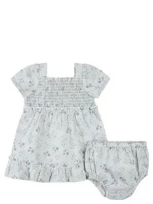 PETIT LEM Floral Smocked Bodice Cotton Sundress With Bloomers - Light Blue