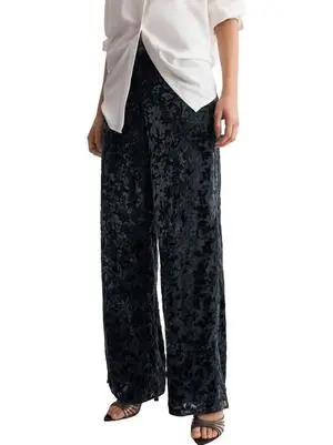 Mango Devoré Velvet Straight Leg Pants - Night Blue