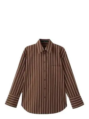 Mango Stripe Cotton Button-up Shirt - Brown
