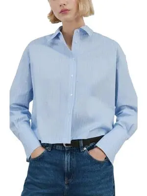 Mango Rhinestone Detail Striped Button-up Shirt - Sky Blue