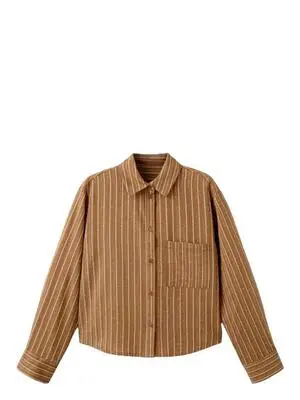 Mango Stripe Rhinestone Shirt - Brown
