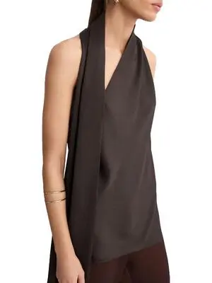 Mango Crinkle Satin Scarf Top - Chocolate
