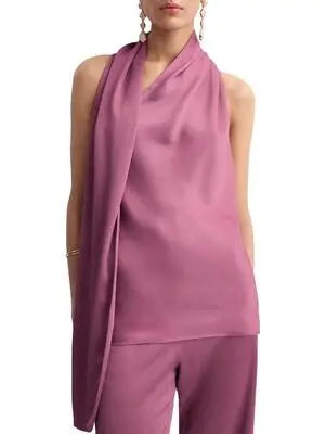 Mango Crinkle Satin Scarf Top - Light/pastel Purple