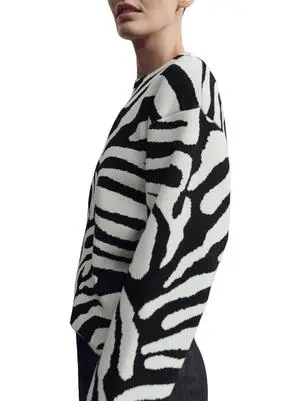 Mango Zebra Print Sweater - Black