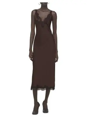 Mango Satin Camisole Midi Dress - Brown