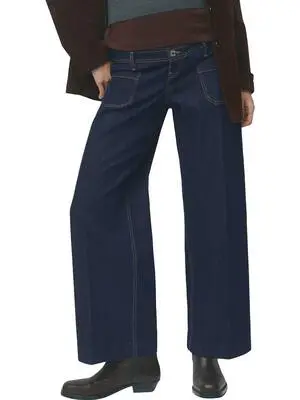 Mango Over The Bump Patch Pocket Wide Leg Maternity Jeans - Open Blue