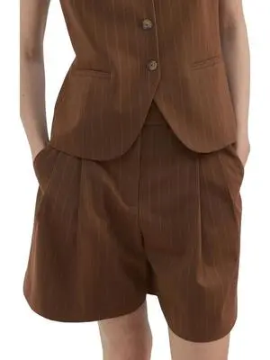 Mango Pleated Pinstripe Bermuda Shorts - Caramel