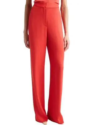St. John Stretch Crepe Wide Leg Pants - Deep Coral