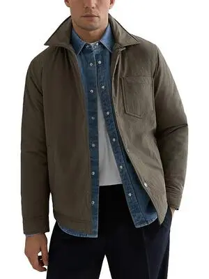 REISS Quilted Overcoat - Dark Green