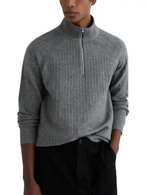 REISS Half-zip Textured Jumper - Grey Melange