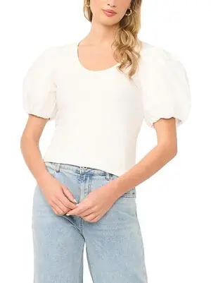 1.State Combo Knit Puff Sleeve Top - New Ivory