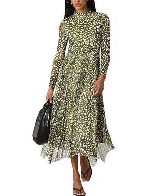 Whistles Animal Print Mesh Midi Dress - Green/multi