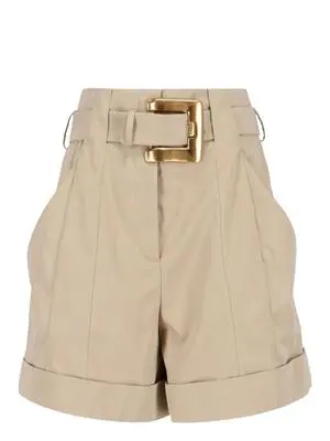 Balmain Cotton Gabardine Shorts - Beige