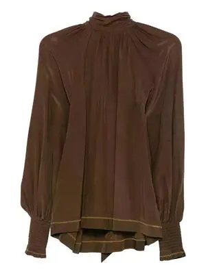ALEMAIS High-neck Blouse - Brown