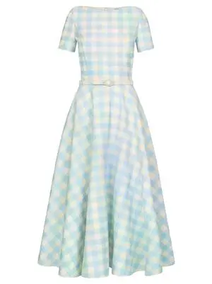 Oscar De La Renta Gingham Belted Dress - Blue