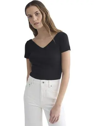 Everlane Tissue V-neck Top - Black