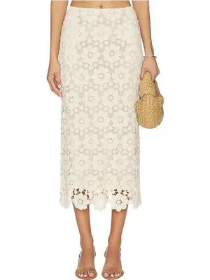 Bardot Veneta Crochet Midi Skirt - Light Beige