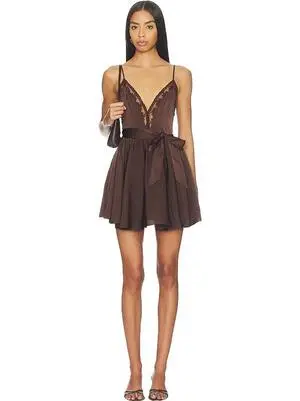 Bardot Natalia Lace Trim Mini Dress - Dark Choco