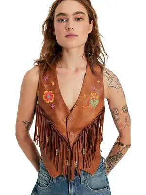 MOTHER The Free Spirit Fringe Vest - Brown