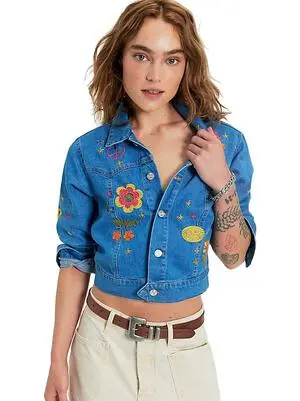 MOTHER The Heyday Cropped Denim Jacket - Blue