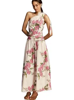 EN SAISON Esther Cotton One-shoulder Midi Dress - White Pink Sage