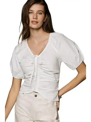 LISA SAYS GAH Margaret Puff-sleeve Top - White
