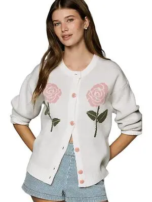 LISA SAYS GAH Lauda Wool Blend Cardigan Sweater - Cream