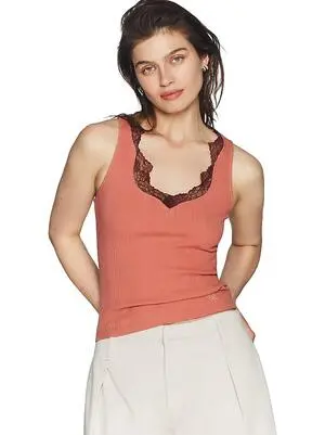 Maeve Lace V-neck Tank Top - Rose