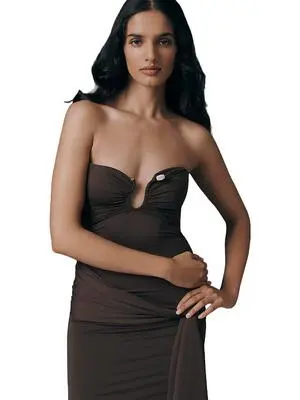 Bardot Laverne Strapless Midi Dress - Chocolate