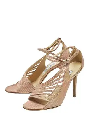 JIMMY CHOO Snakeskin Embossed Strappy Sandals - Pink
