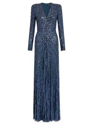 Jenny Packham Sequin-embellished V-neck Gown - Blackthorne Blue