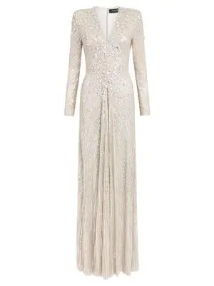 Jenny Packham Sequin-embellished V-neck Gown - Platinum