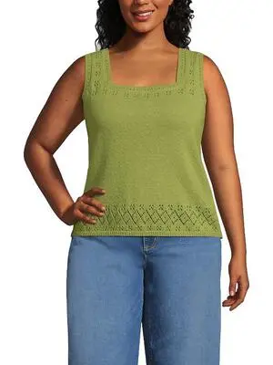 LANDS' END Pointelle Square Neck Tank Sweater Bright Pistachio