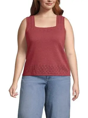 LANDS' END Pointelle Square Neck Tank Sweater Soft Mojave Rose