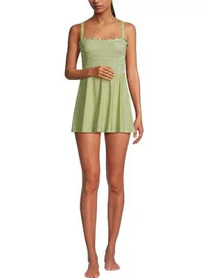 LANDS' END Square Neck Smocked Mini Swim Dress - Bright Pistachio Gingham