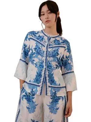 RAISHMA Printed Shirt With Three-quarter Sleeves - Blue Floral