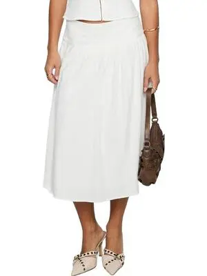 Princess Polly Drop Waist Linen Blend Midi Skirt - White