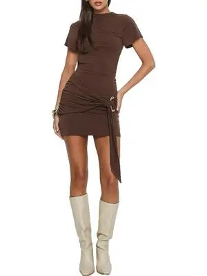 Princess Polly Madlen Open Back Drape Mini Dress - Brown