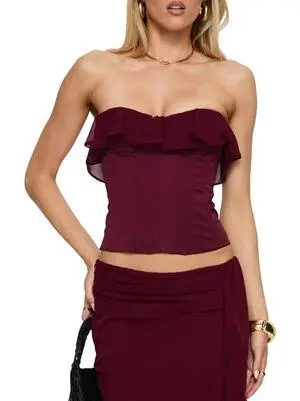 Princess Polly Holliann Ruffle Strapless Corset Top - Wine
