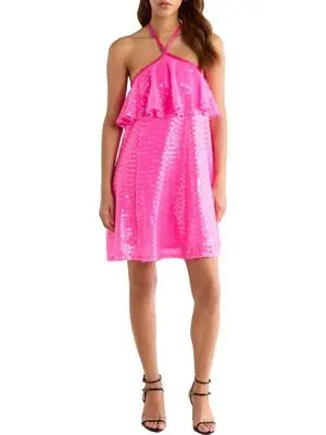 SUGARLIPS Liviana Sequin Shift Minidress - Fuchsia