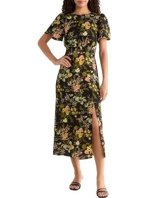 SUGARLIPS Floral Print Midi Dress - Black Multi