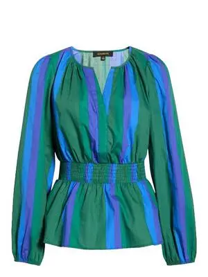 SUGARLIPS Striped Smock Top - Emerald-blues