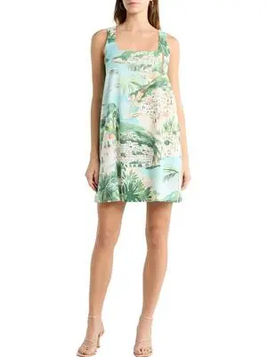 SUGARLIPS Printed Mini Shift Dress - Aqua-multi