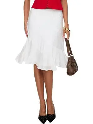 Princess Polly Asymmetric Hem Midi Skirt - White