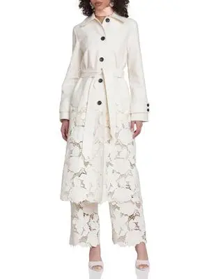 Avec Les Filles Embroidered Maxi Trench Coat - Off White