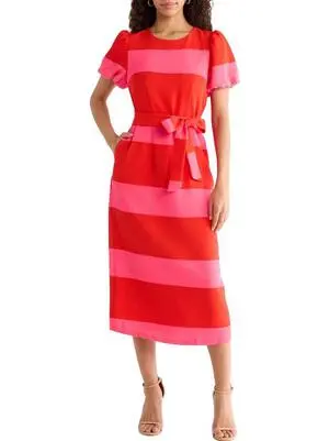 SUGARLIPS Lolli Stripe Senidy Midi Dress - Fuchsia-red