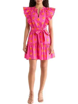SUGARLIPS Polka Dot Ruffle Minidress - Fuchsia-orange-dot
